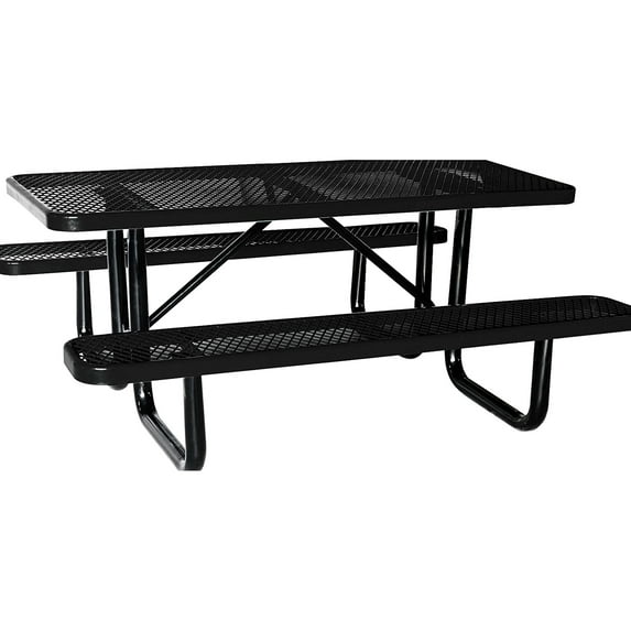 72" Expanded Metal Rectangular Picnic Table | With Umbrella Hole for ...