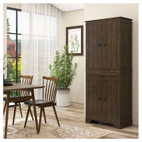 72" Farmhouse Pantry Cabinet Walnut - Kitchen Storage with Doors ...