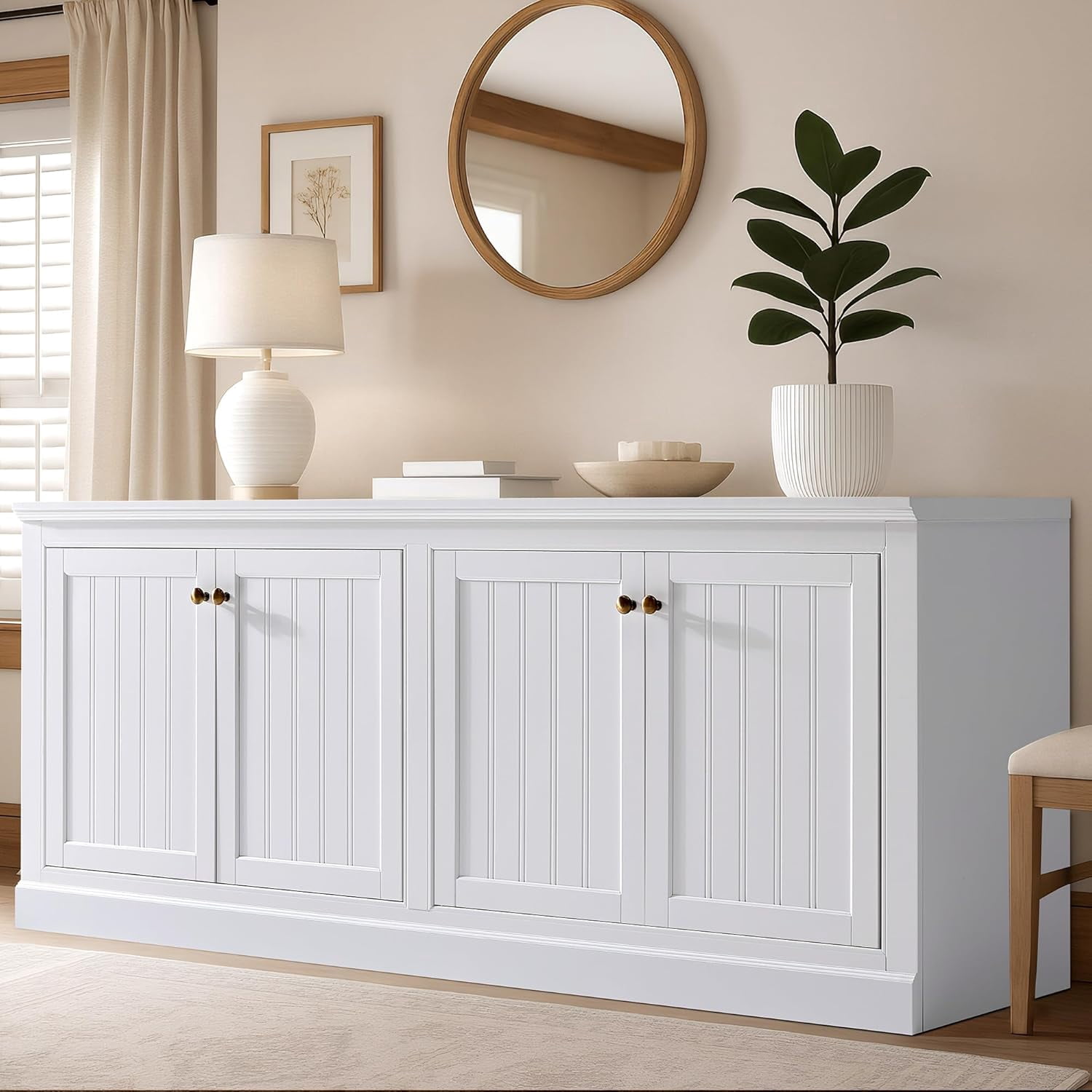 72" Farmhouse Sideboard Buffet Cabinet with Barn Doors, Storage Console ...