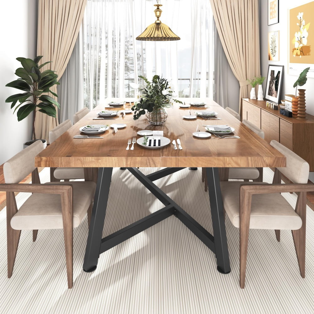 72" Farmhouse Wood Dining Table for 4 5 6 People, Rustic Solid Wood ...