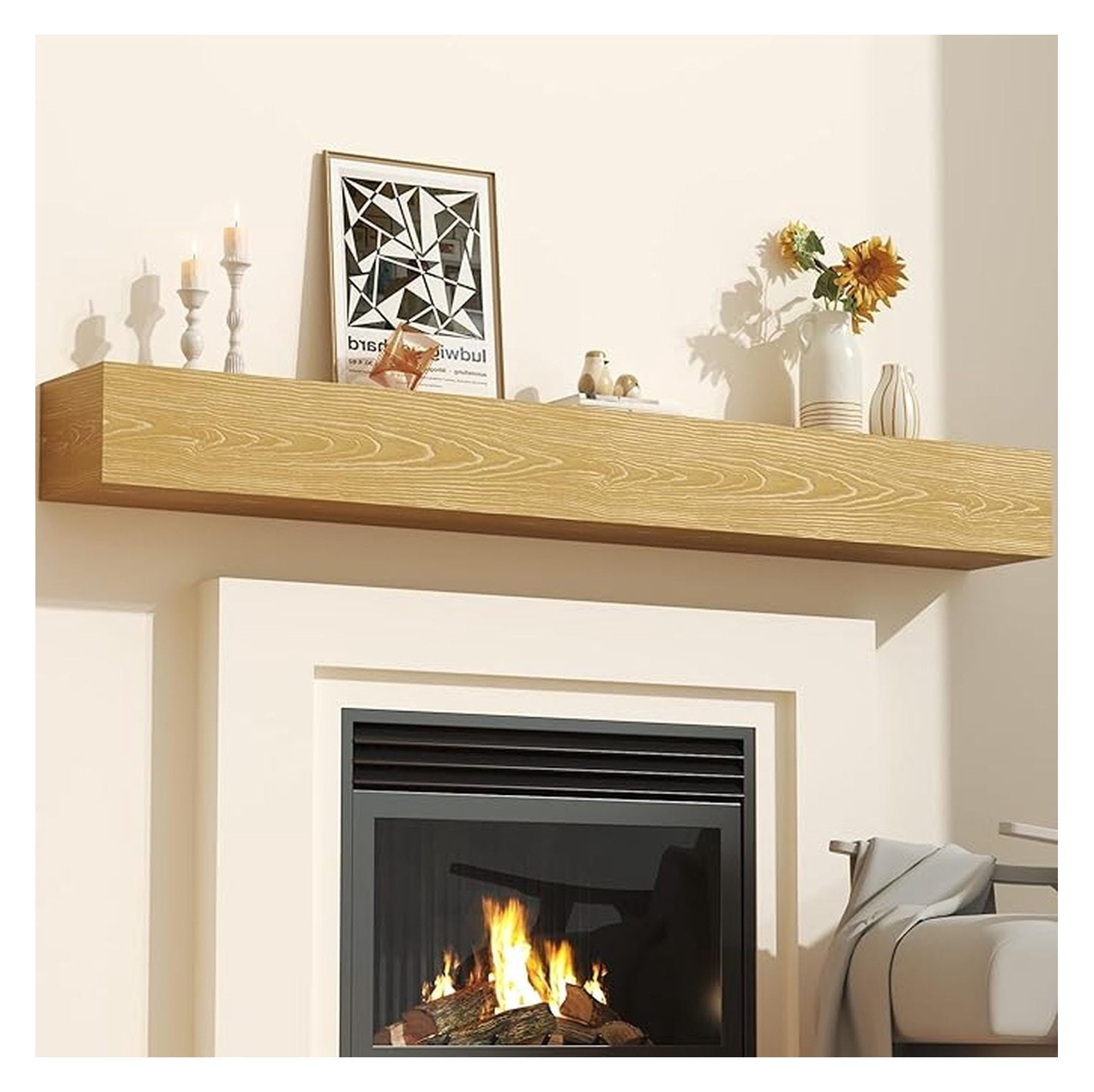72" Fireplace Mantel, Solid Wood Mantels for Over Fireplace 5" Thick ...
