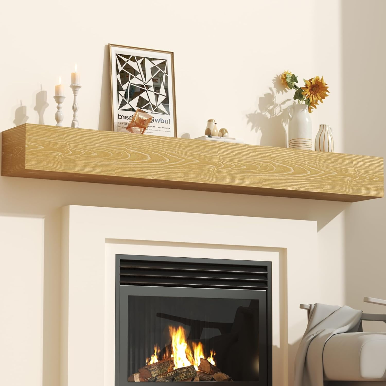 72" Fireplace Mantel, Solid Wood Mantels for Over Fireplace 5" Thick ...