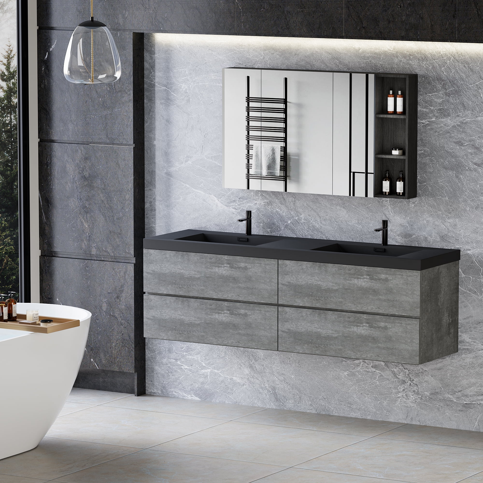 72" Floating Bathroom Vanity with Sink, Modern Wall-Mounted Bathroom ...