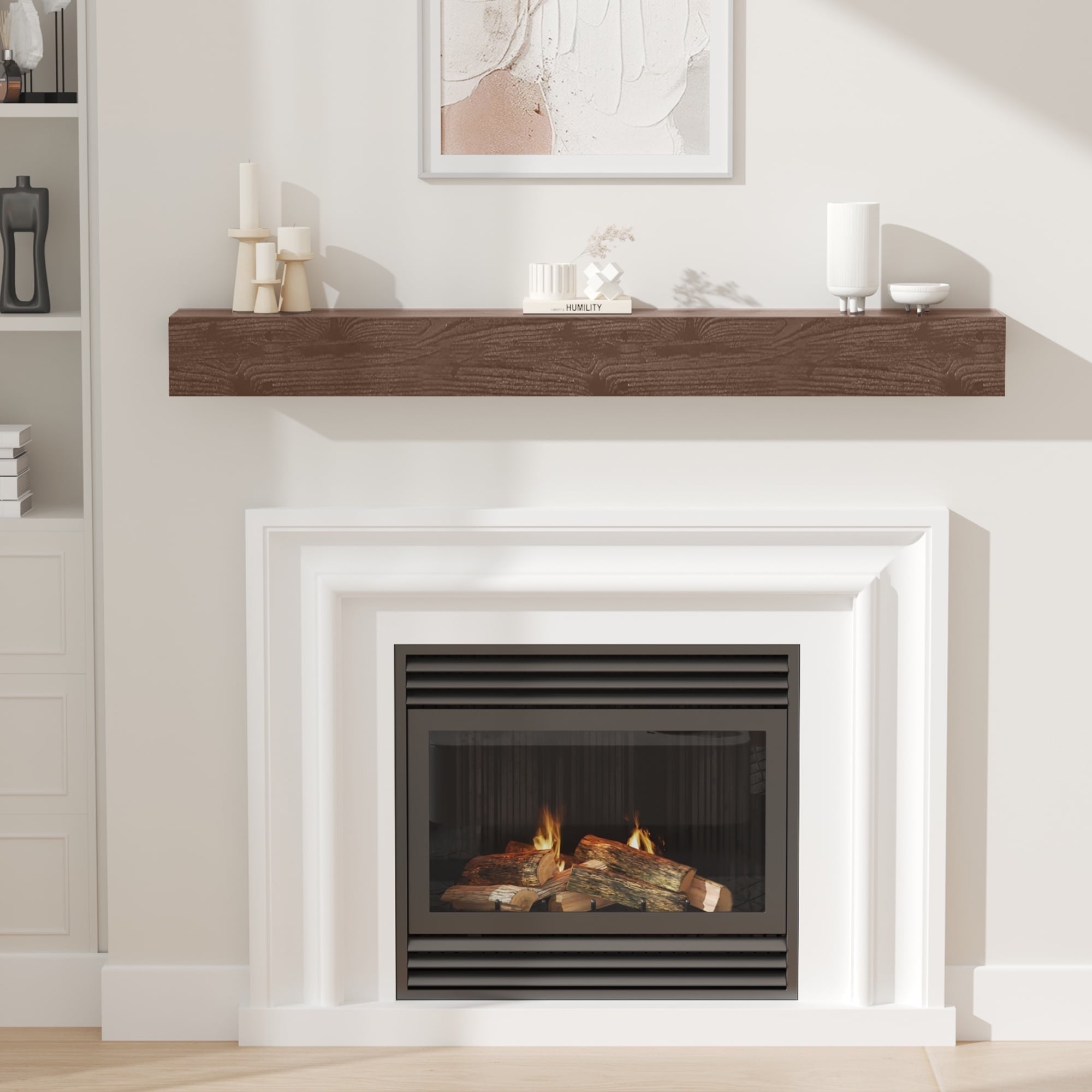 72" Floating Wooden Fireplace Mantels Surrounds Wall Shelves Wall ...