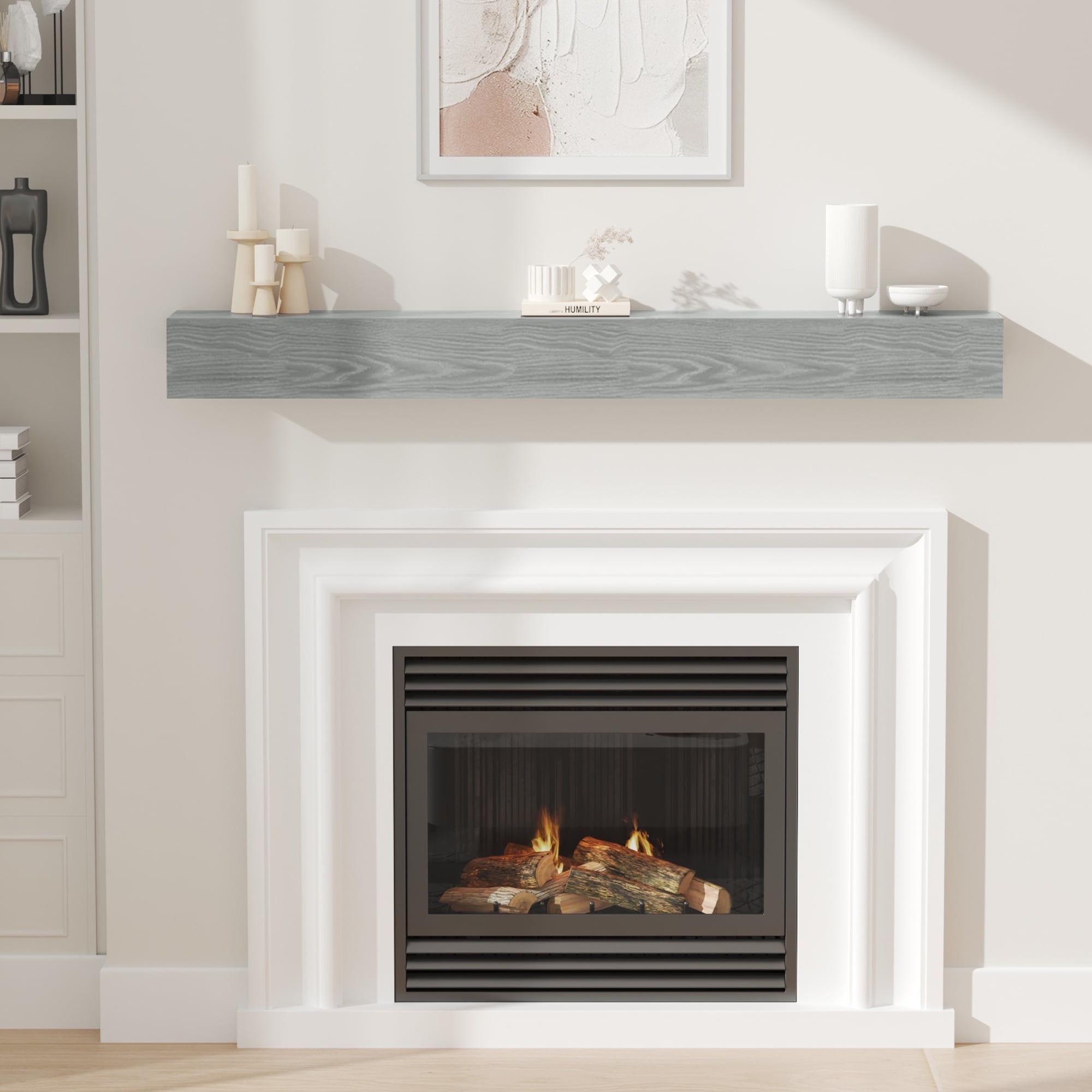 72" Floating Wooden Fireplace Mantels Surrounds Wall Shelves Wall ...