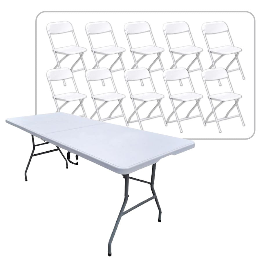 72" Fold-in-Half Banquet Table with 10 White Folding Chairs - Walmart.com