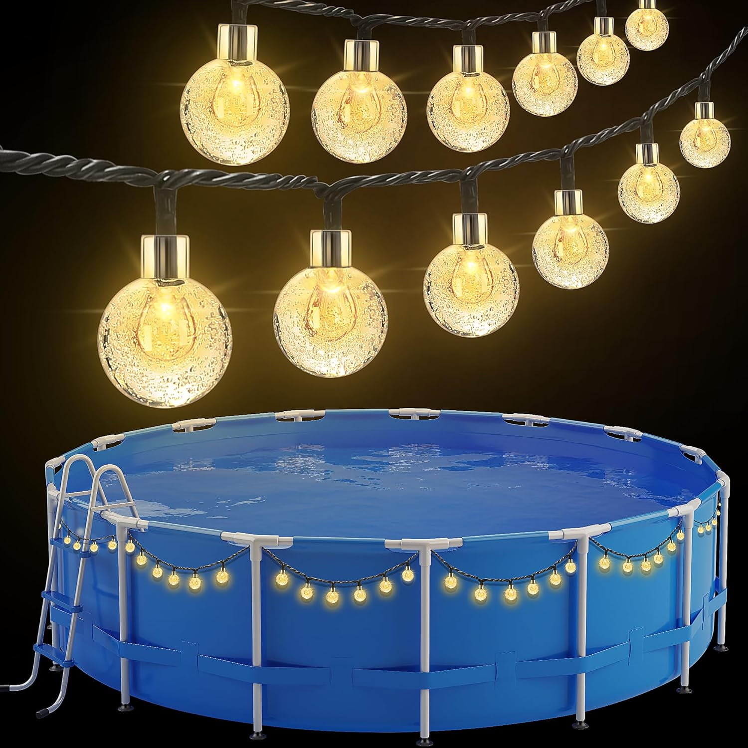 72 Ft Solar Pool String Lights for Above Ground Pools 130 LEDs Outdoor ...