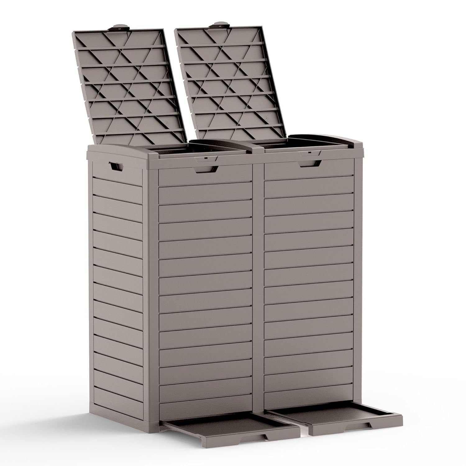 62 Gallon Double Trash Can Outdoor - Resin Garbage Bin Cabinet with Lid ...