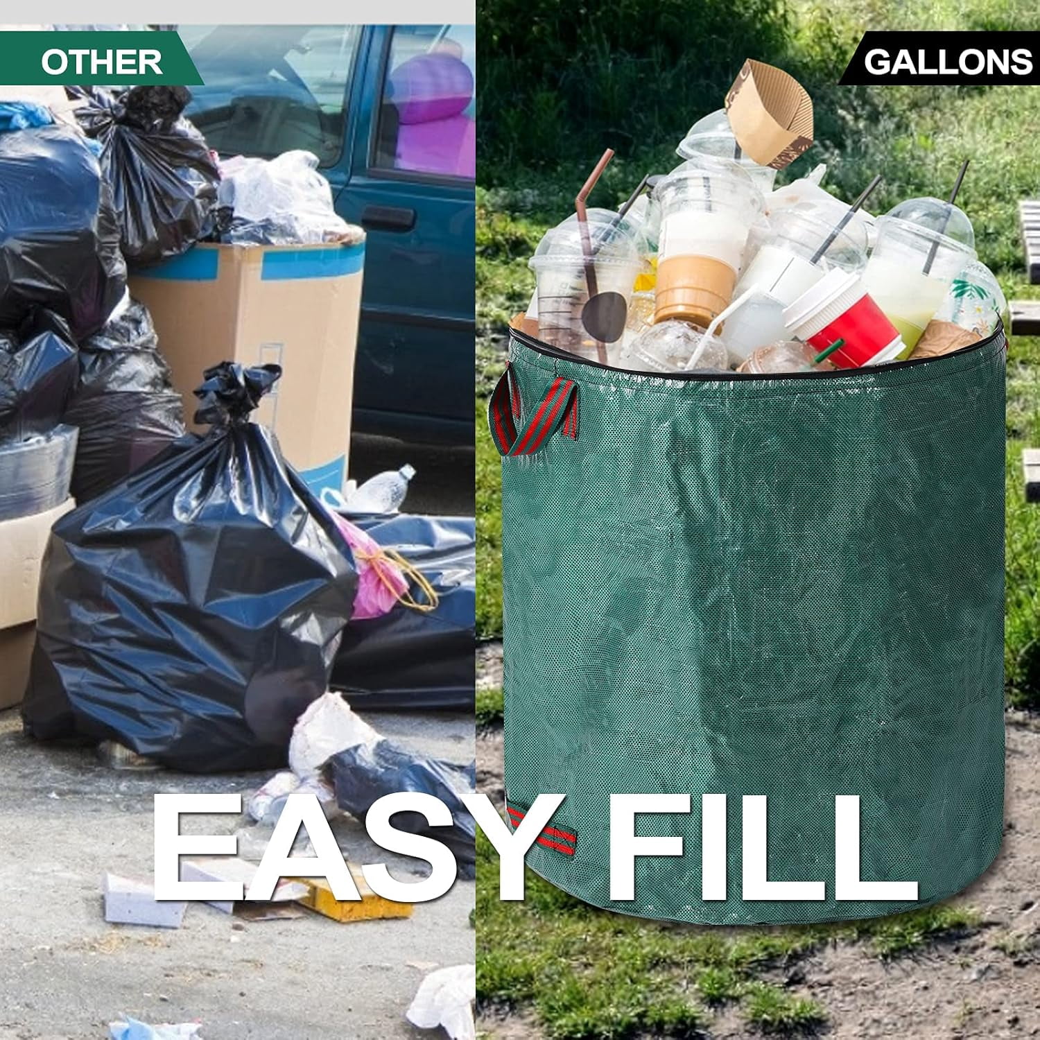 72-Gallon Reusable Yard Waste Bags, 3-Pack – Heavy Duty Extra Large ...