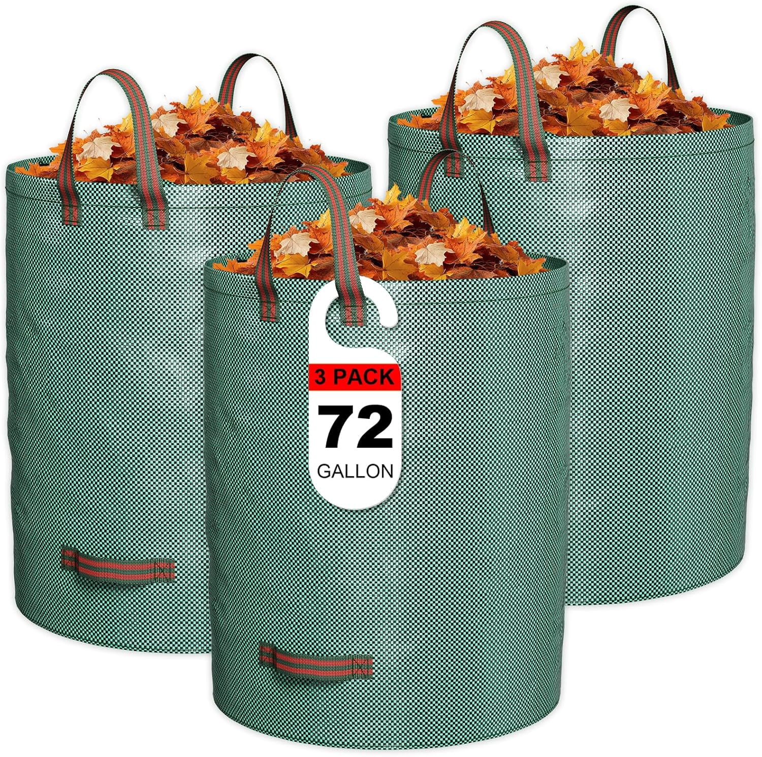 72 Gallon Reusable Yard Waste ,Heavy Duty,3 Pack Upright Lawn s with 4 ...