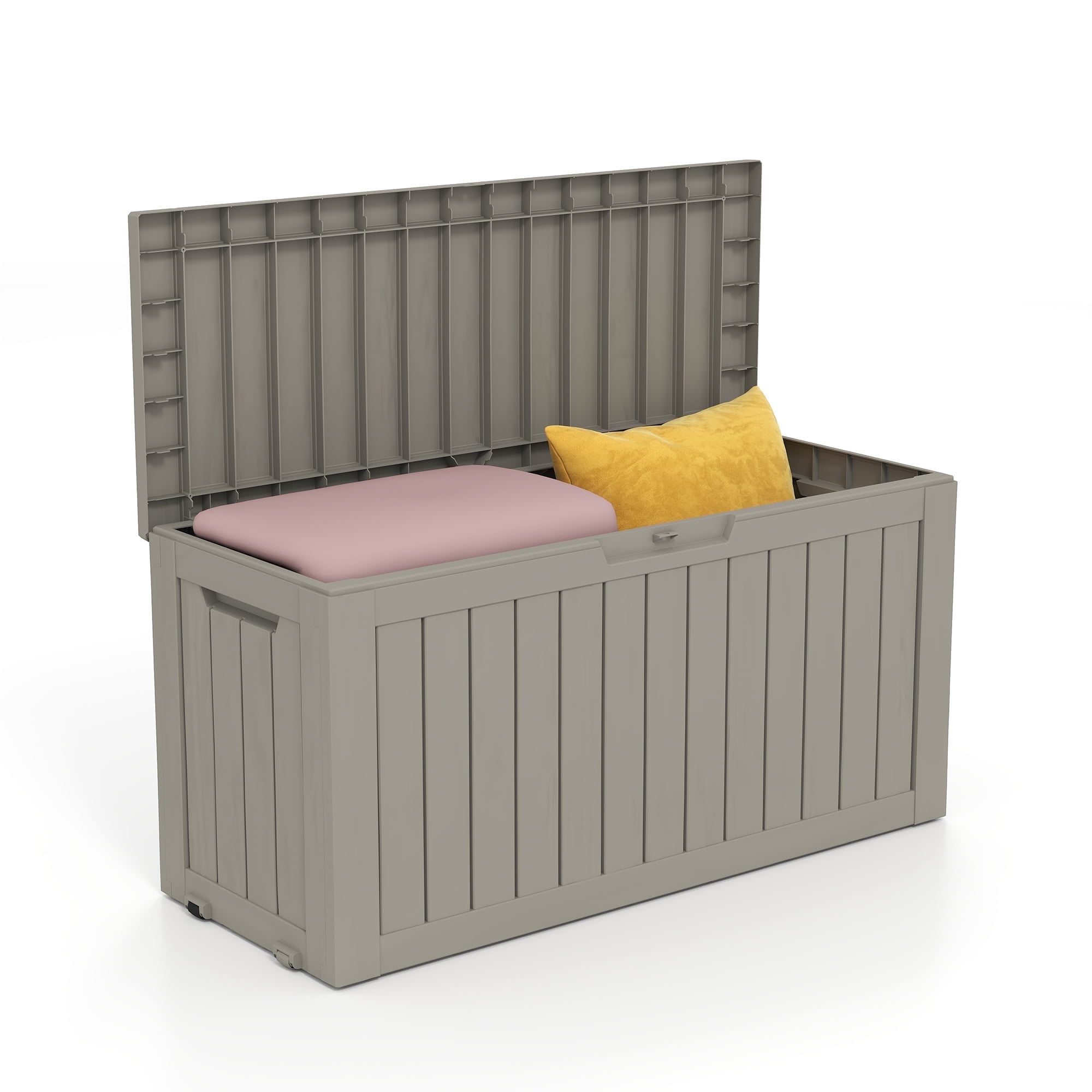 MEOOEM 72 Gallon Robust-Made Light Coffee Plastic Patio Deck Storage ...