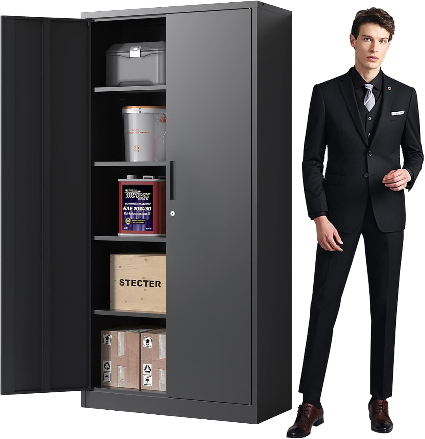 72'' Garage Storage Cabinet, Lockable Storage Cabinet with Adjustable ...