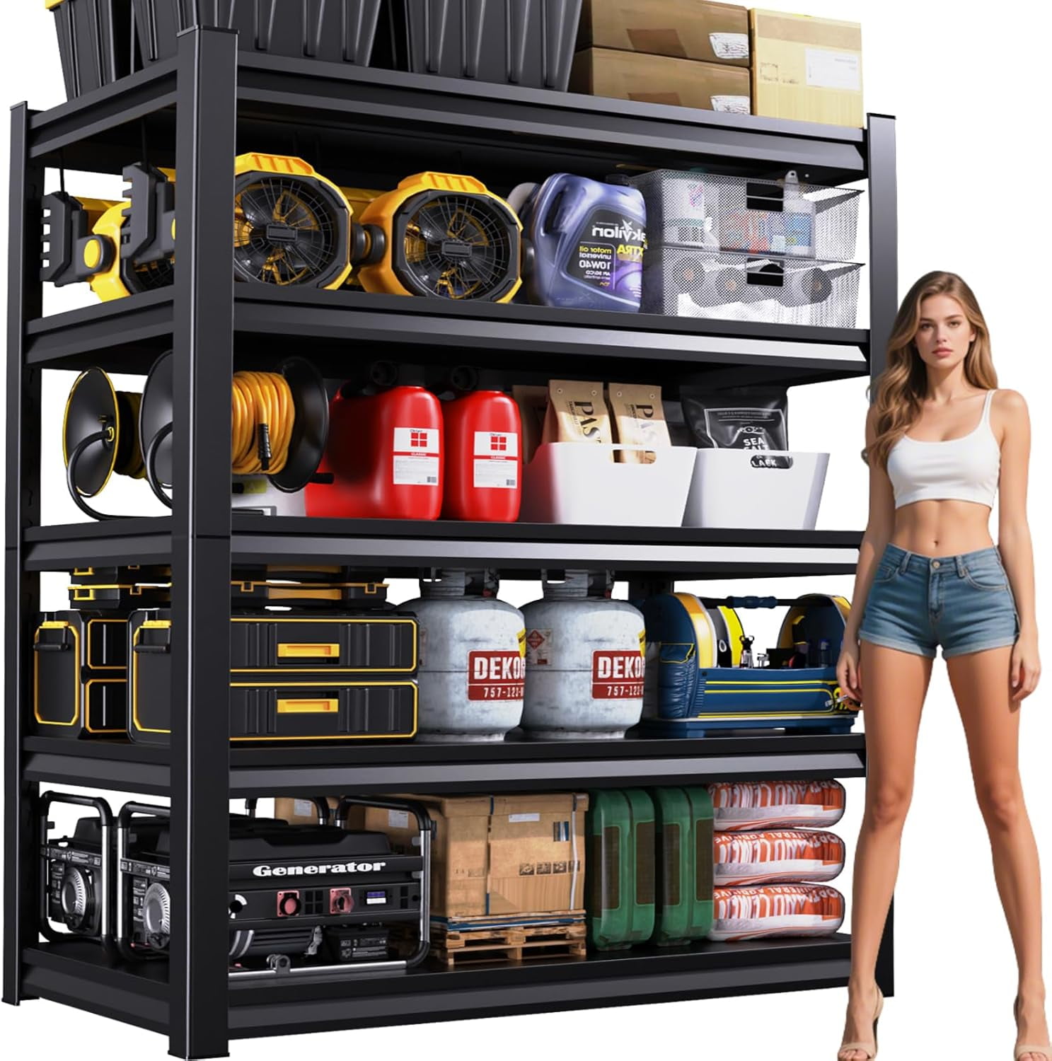 72''H/46''W Garage Shelving Heavy Duty 5-Tier Adjustable Storage ...