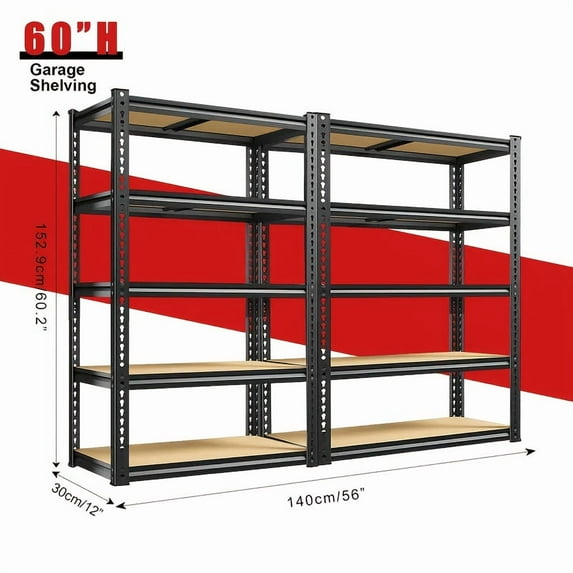 72" H / 60" H Garage Storage Rack, 2pcs 2000 Lbs Load Capacity 5 Tier ...