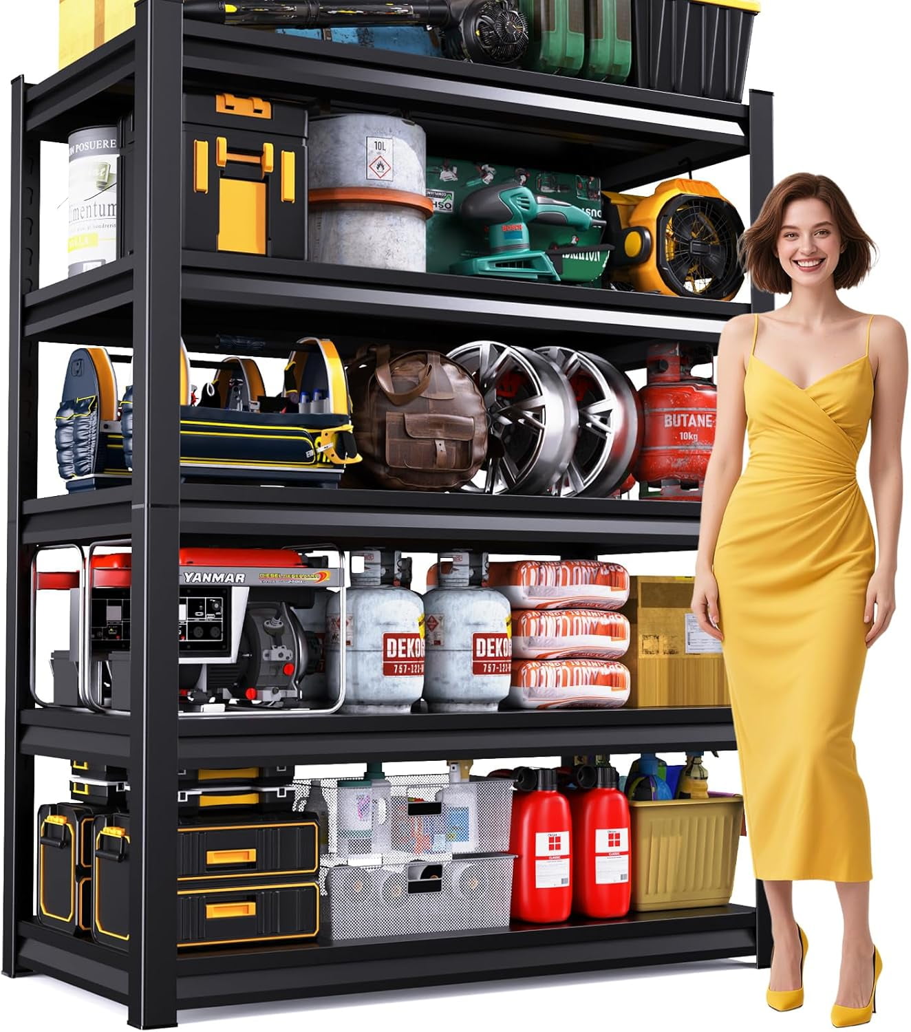 72”H Garage Shelving 2500LBS Adjustable Storage Shelves,5 Tier Metal ...