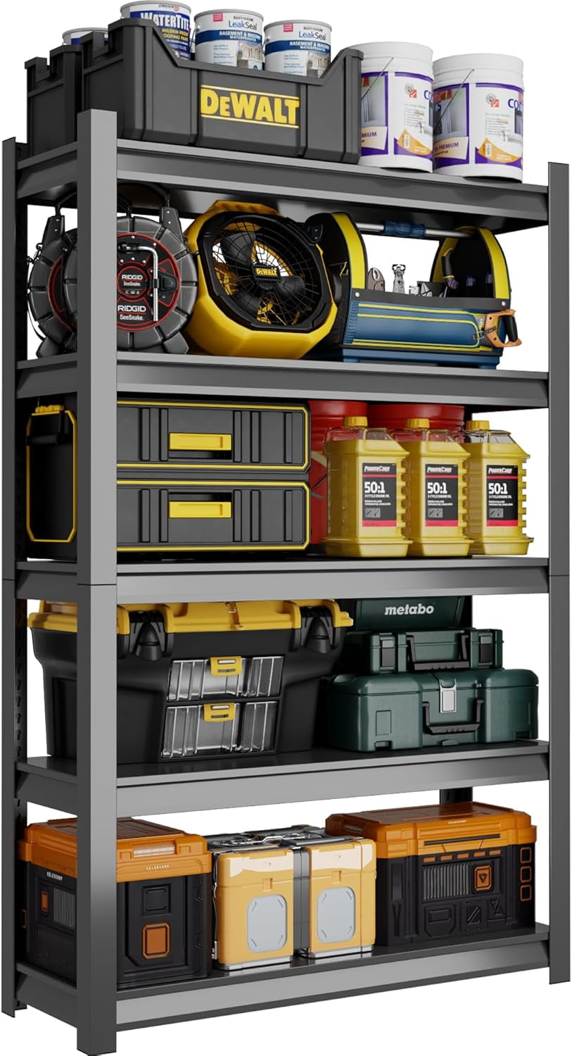 72" H Garage Shelving, 2500LBS Heavy Duty Shelving, Adjustable 5 Tier ...