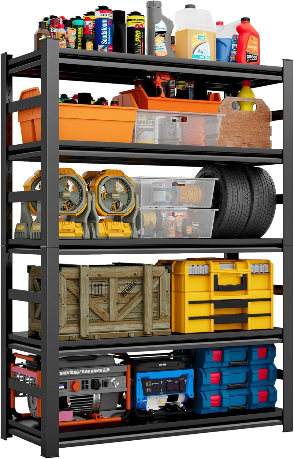 72'H Garage Shelving Heavy Duty Shelving,3000 lbs Capacity 5 Tier ...