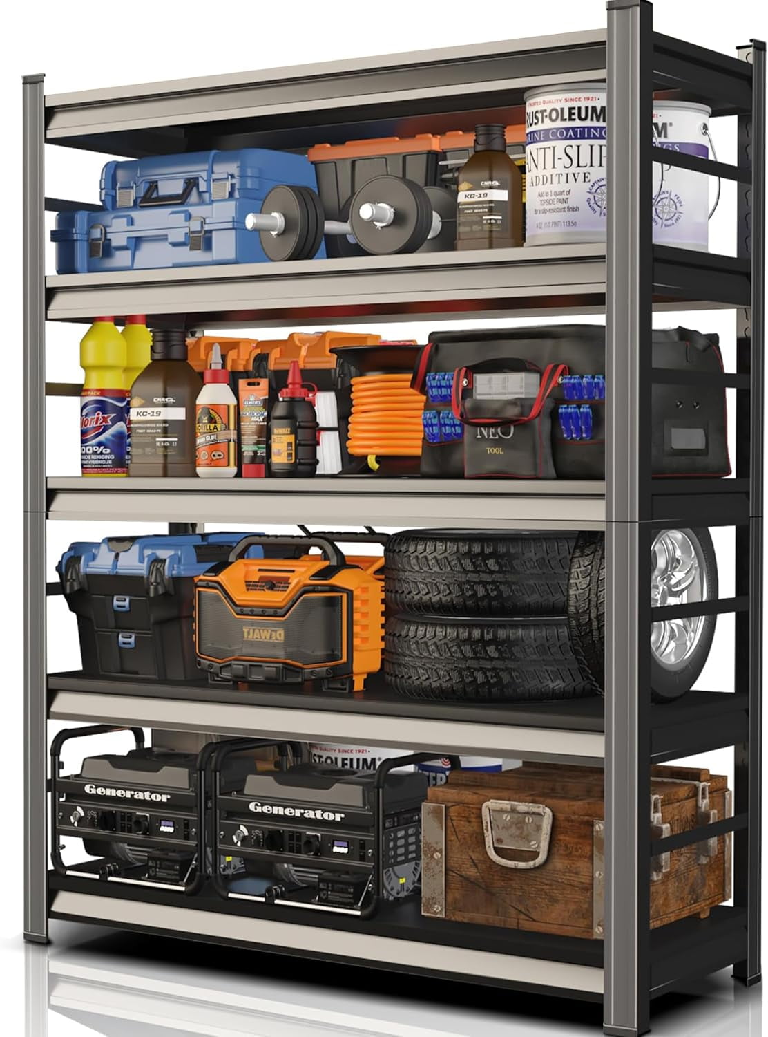 72" H Garage Shelving Unit-Adjustable 5-Tier Heavy-Duty Metal Storage ...