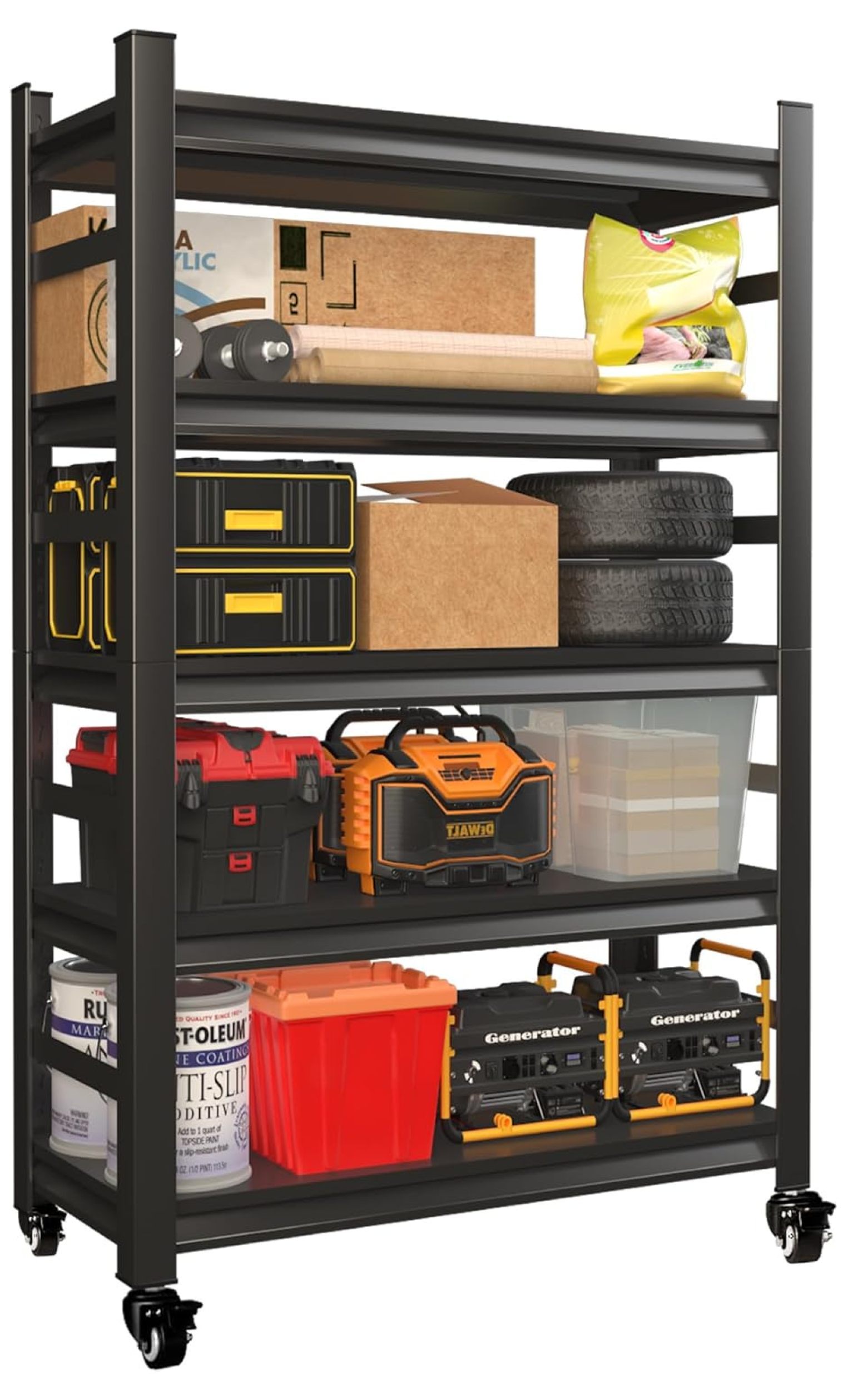 72" H Garage Shelving with Wheels Heavy Duty Storage Shelves Adjustable ...