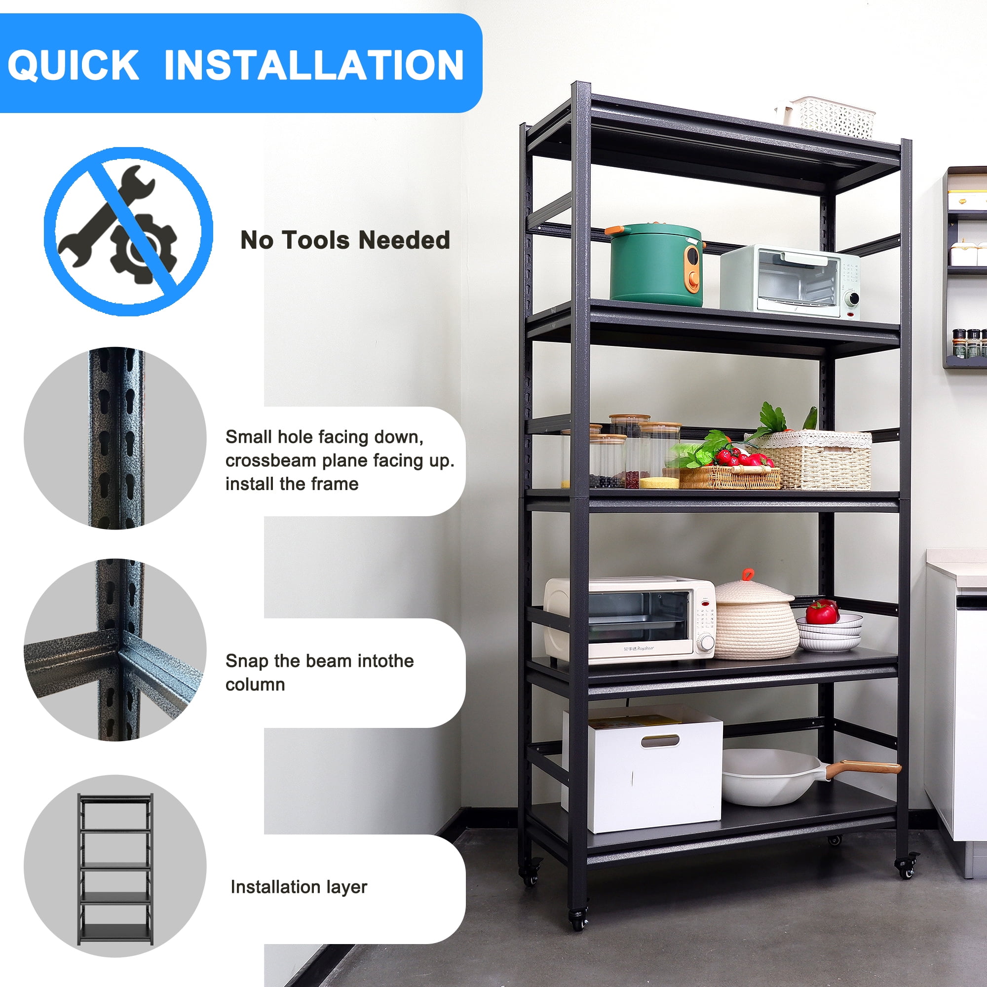 72"H Heavy Duty Storage Shelves Adjustable 5-Tier Metal Shelving Unit ...