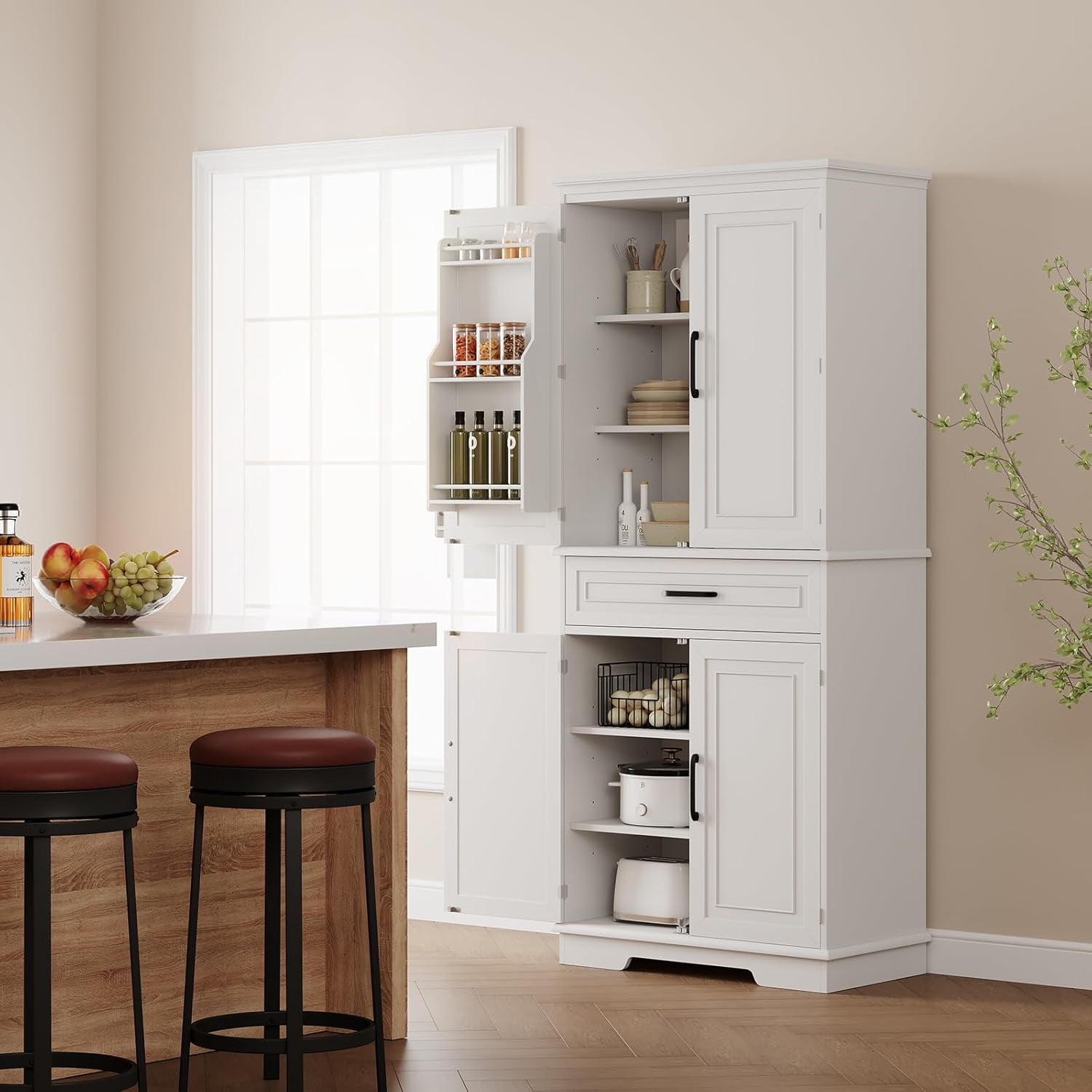 72"H Kitchen Storage Cabinet, High Freestanding Tall Cupboard Storage ...