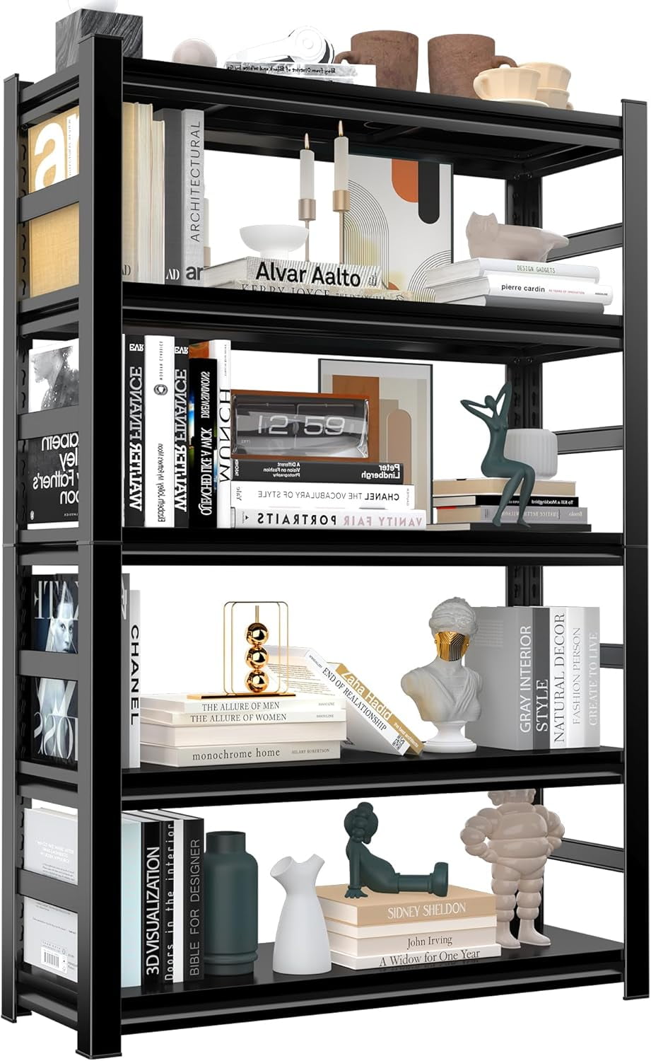 72" H Metal Bookshelf,Heavy Duty Bookshelf,Open Book Shelf,5 Shelf ...