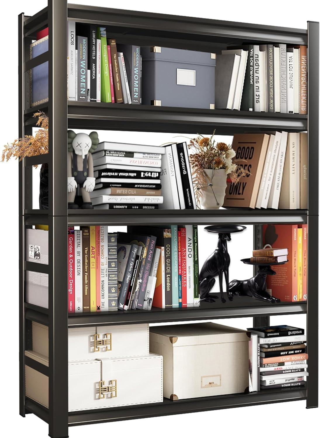 72" H Metal Bookshelf,Sturdy Bookcase,5-Tier Adjustable Book Shelf with ...