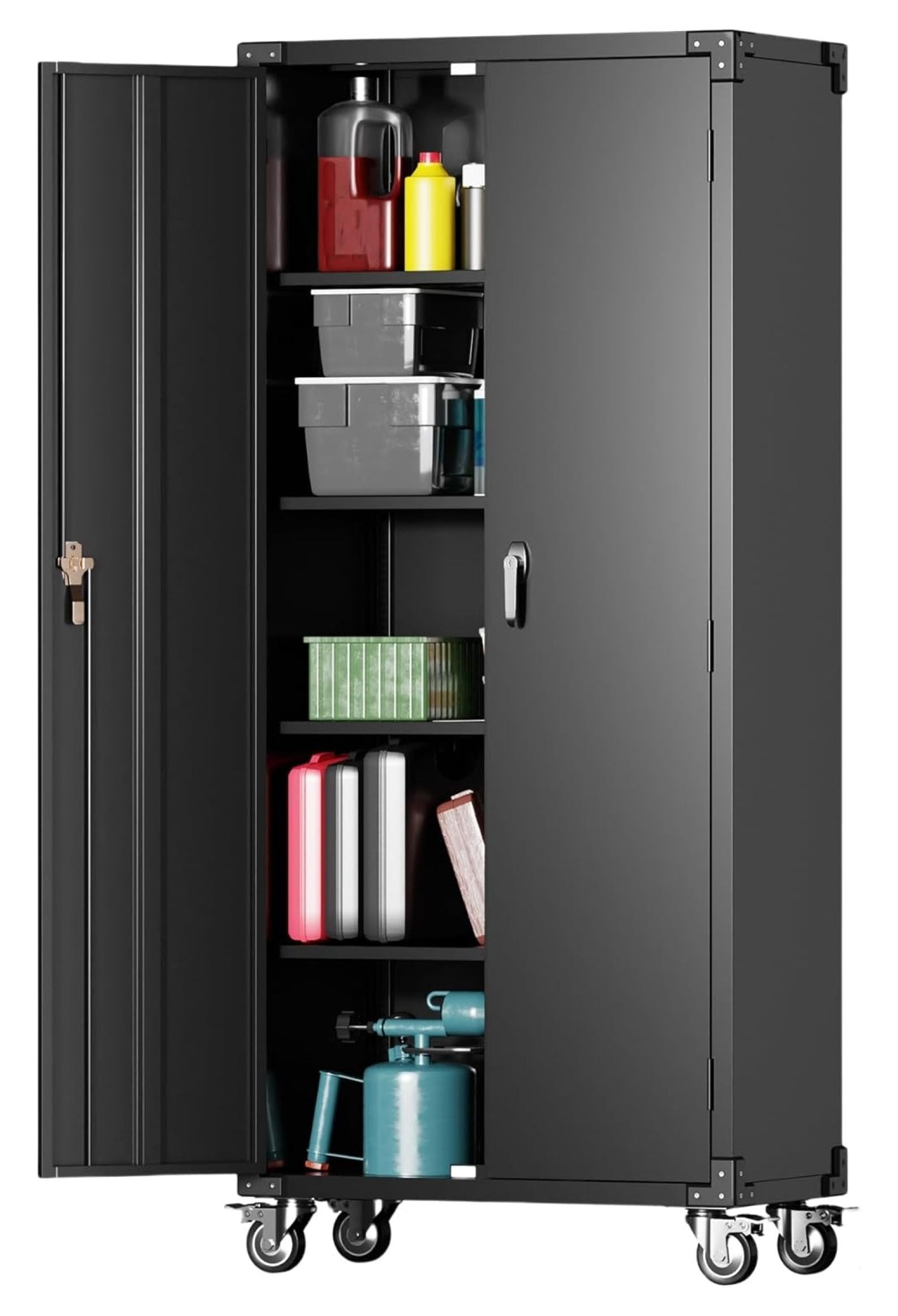 72''H Metal Garage Storage Cabinet with Wheels, Locking Steel Storage ...