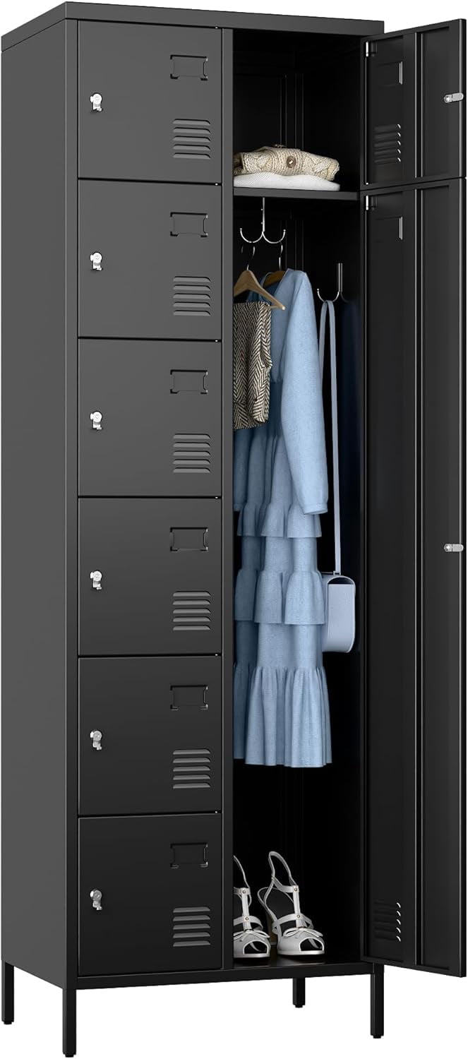 72" H Metal Lockable Storage Locker 7 Small Doors and 1 Big Door, Metal ...