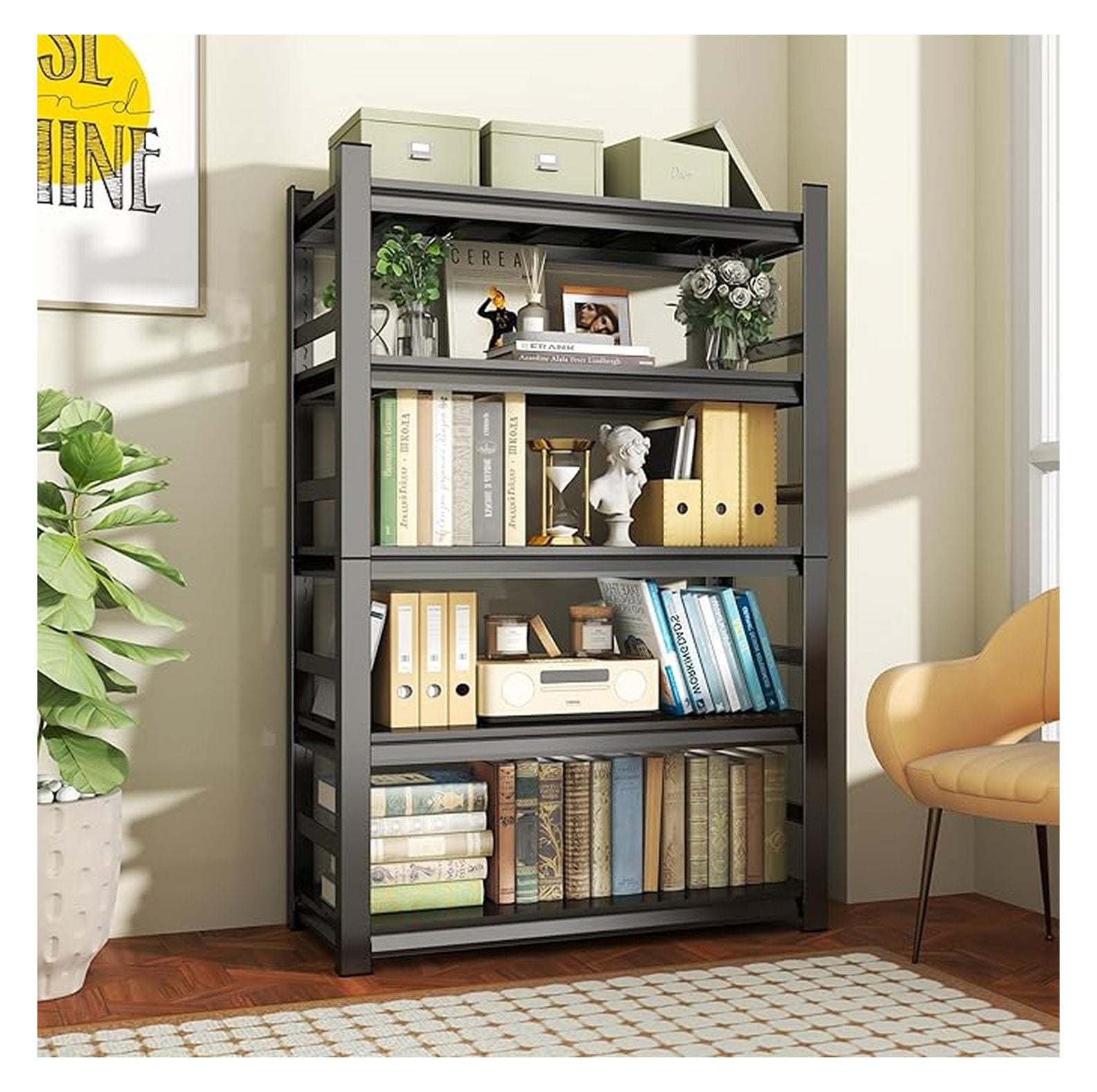 72''H Modern Open Book Shelf Units and Storage, Industrial Metal ...