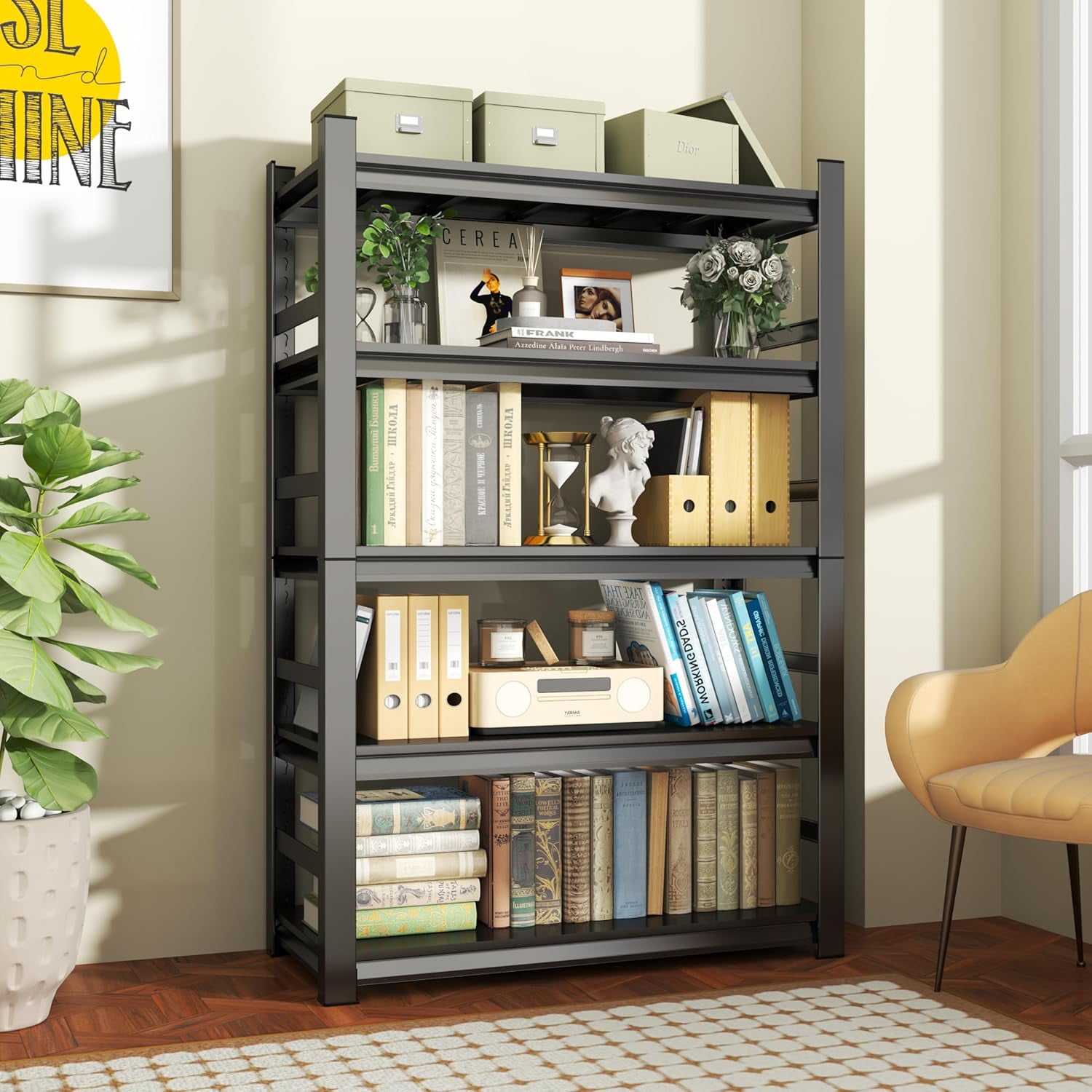 72''H Modern Open Book Shelf Units and Storage, Metal Bookcase with 5 ...