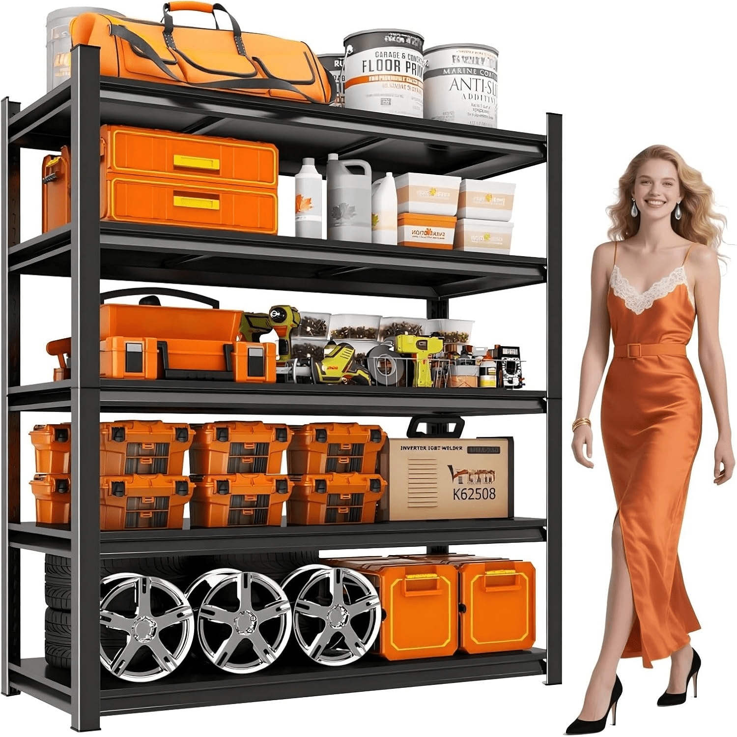 72''H Storage Shelves, 5-Tier Garage Metal Shelving Unit, Adjustable ...