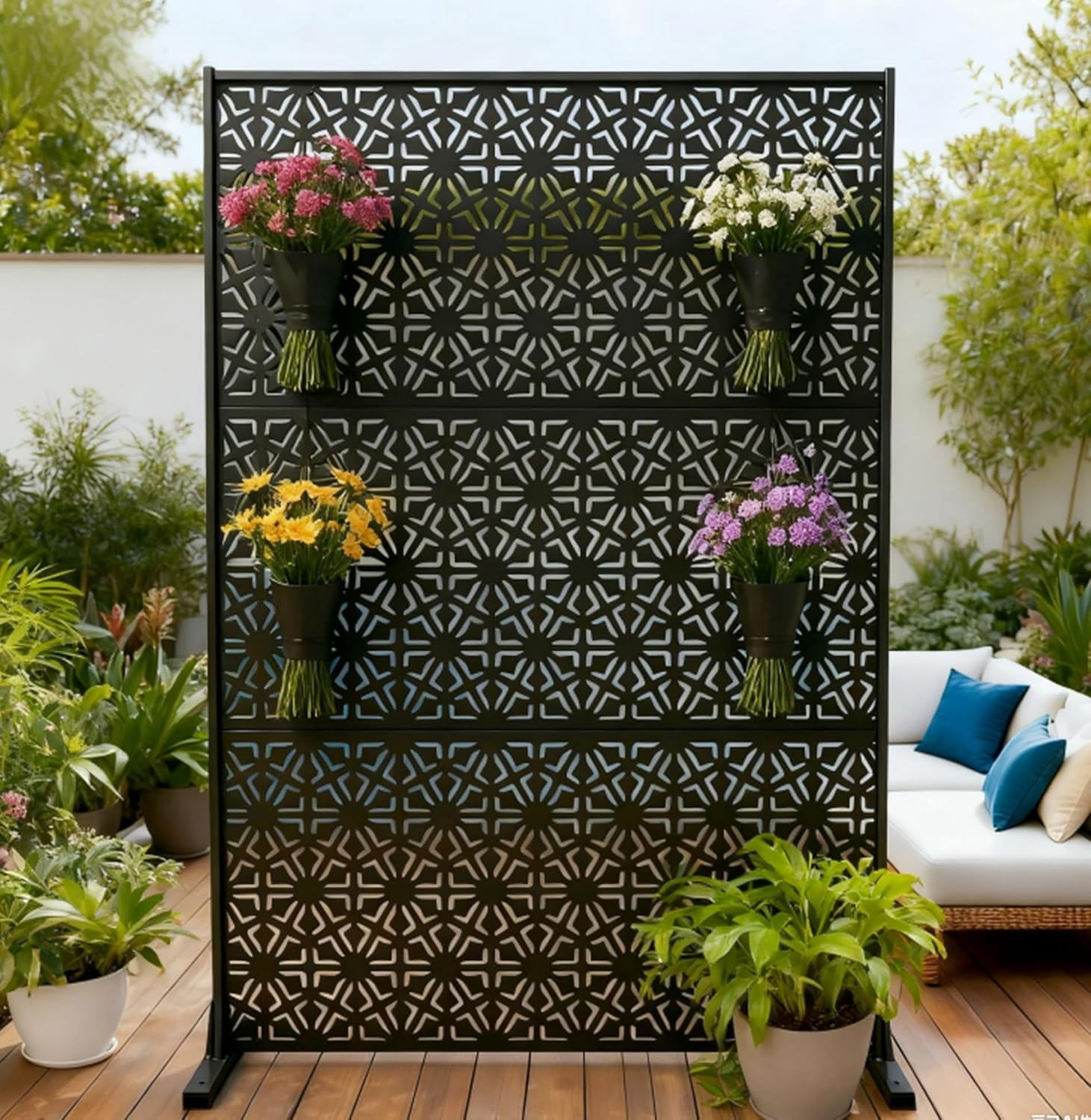 72" H x 47" W Metal Privacy Screen for Outdoor, Freestanding Outdoor ...