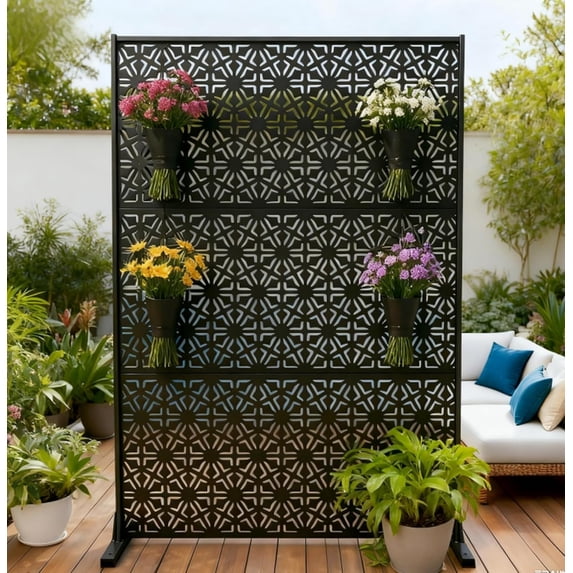 72" H x 47" W Metal Privacy Screen for Outdoor, Freestanding Outdoor ...