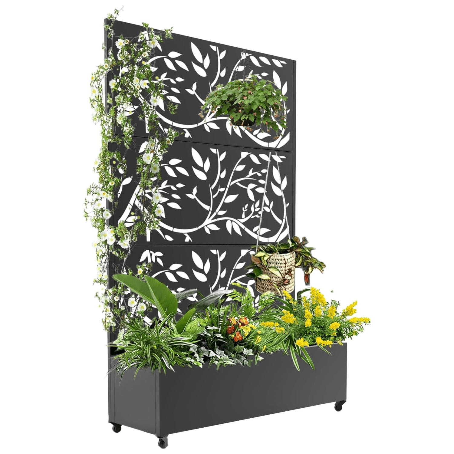 72" H x 47" W Outdoor Privacy Screen with Planter Box – 3-Panel Metal ...