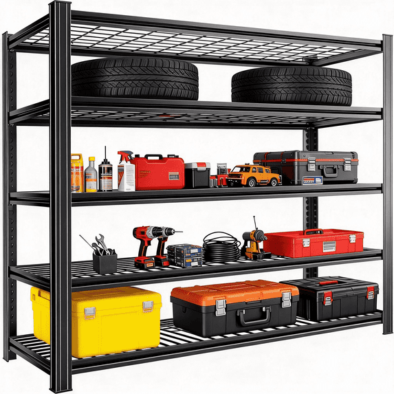 72" H x 48"W Metal Garage Shelving Unit, 5-Tier Heavy Duty Wire Garage ...