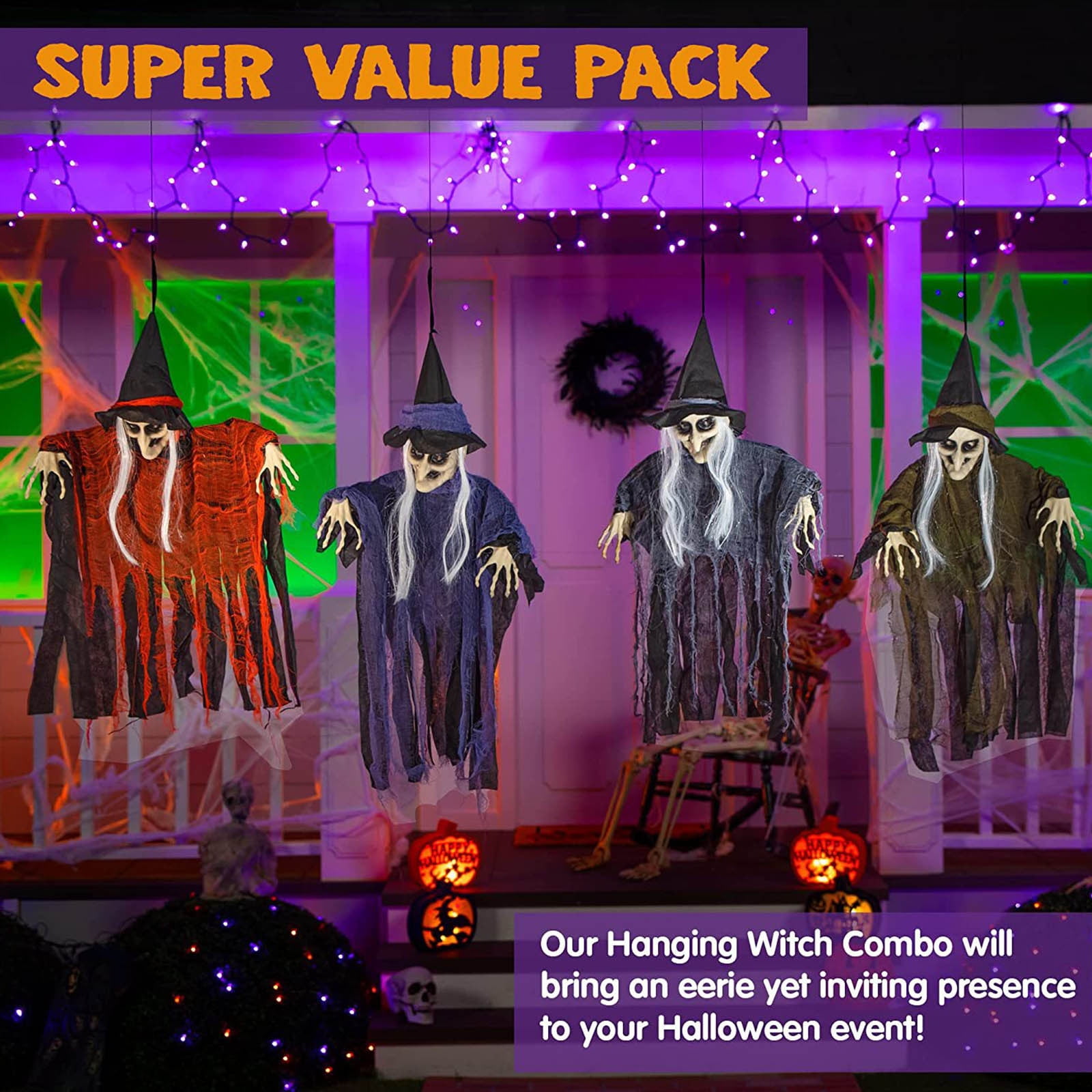 72" Hanging Witch Decoration with Light-up Eyes and Sound Activation ...