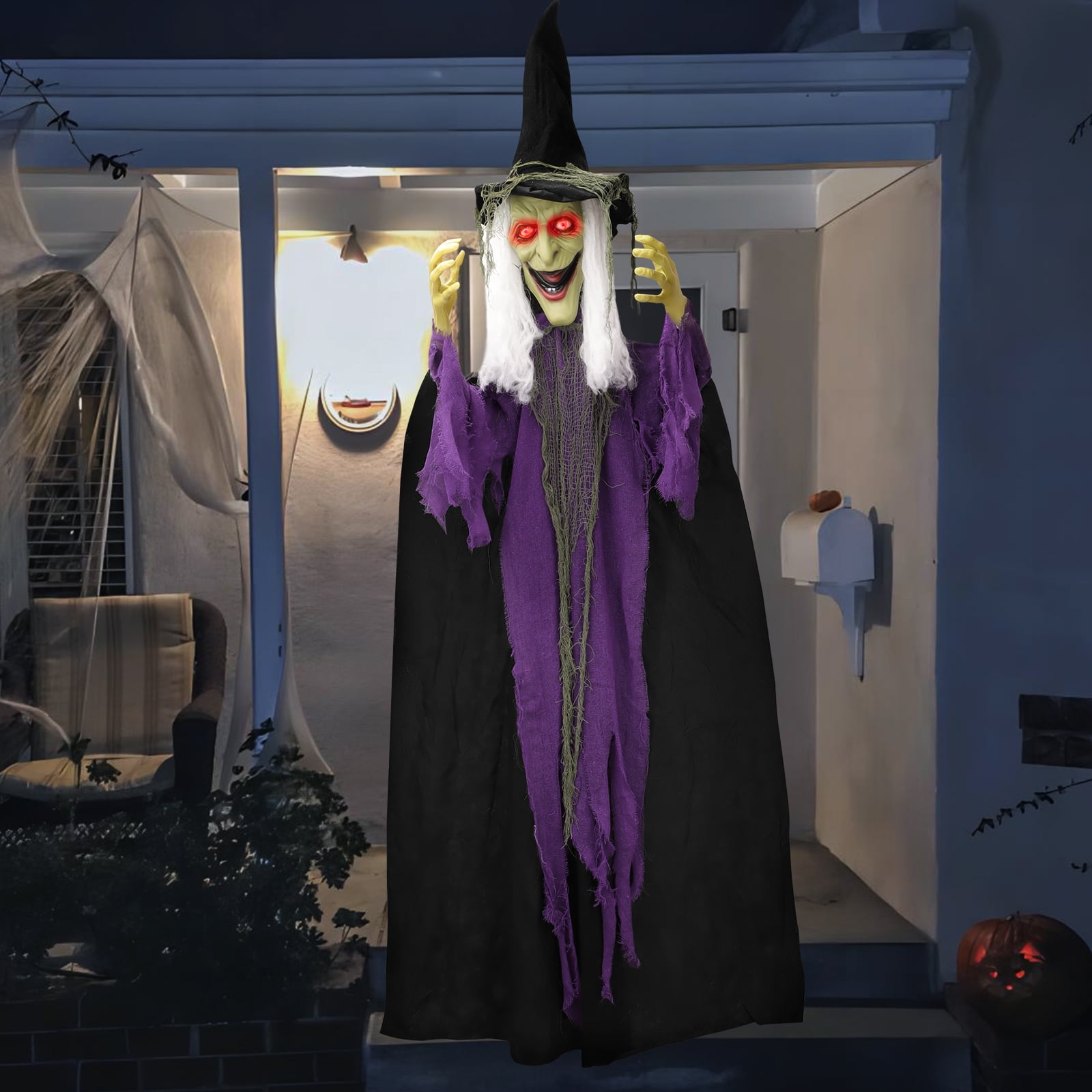 72" Hanging Witch Decoration with Light-up Eyes and Sound Activation ...