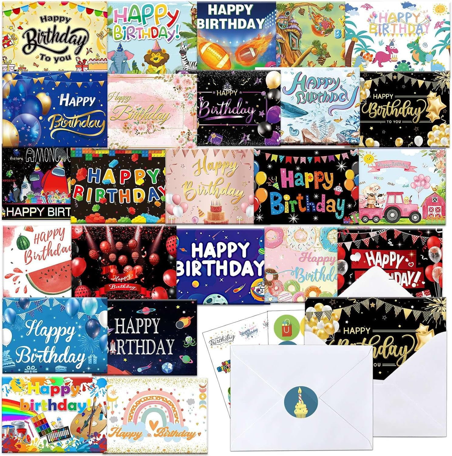 72 Happy Birthday Cards With Envelopes 24 Unique Designs Birthday 72-happy-birthday-cards-with-envelopes-24-unique-designs-birthday