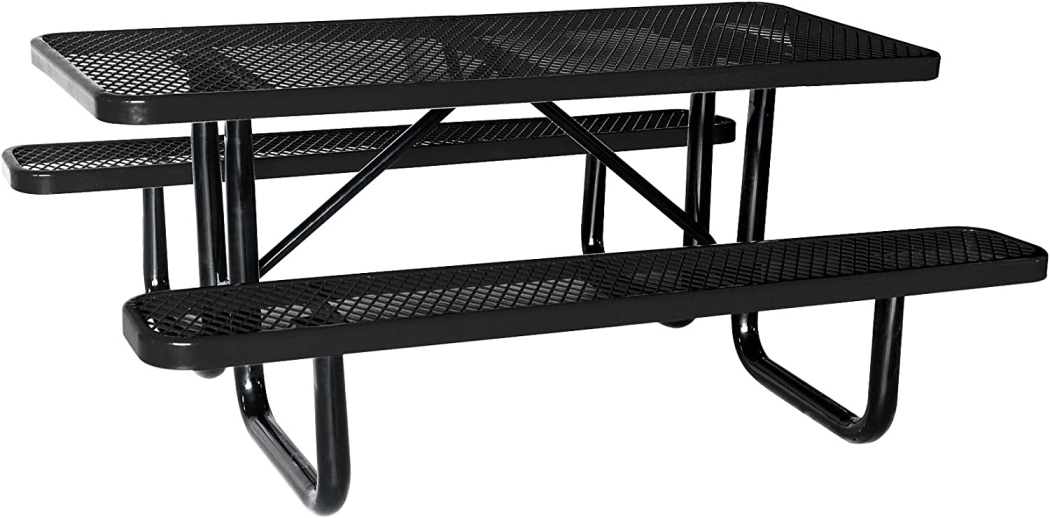 72" Heavy-Duty Expanded Metal Picnic Table with Umbrella Hole, Black ...
