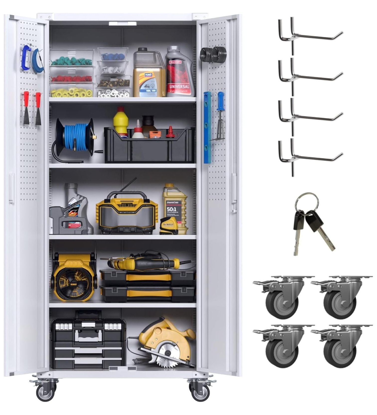 72'' Height Metal Rolling Storage Cabinet with 2 Doors, Locking Steel ...