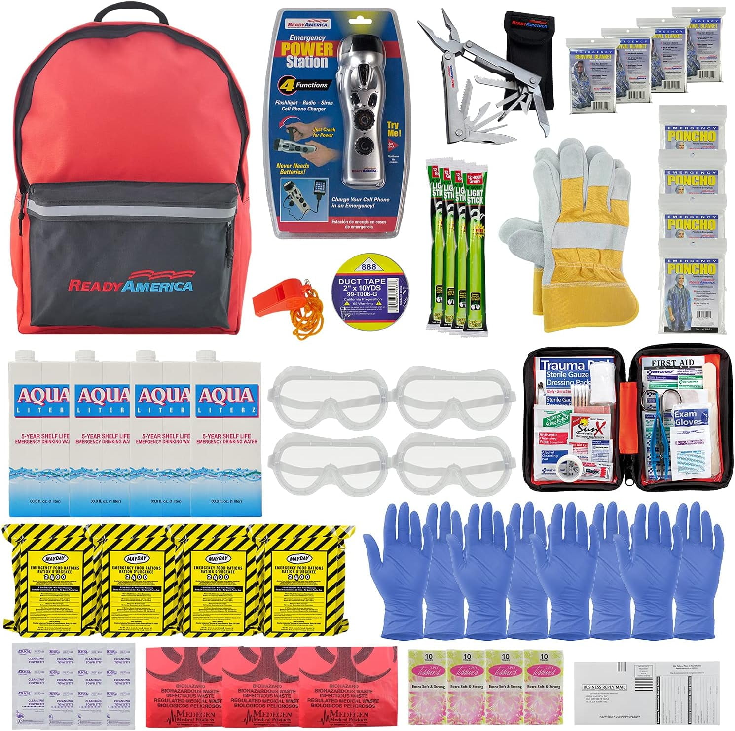 72 Hour Deluxe Emergency Kit, 2-Person 3-Day Backpack, First Aid Kit ...