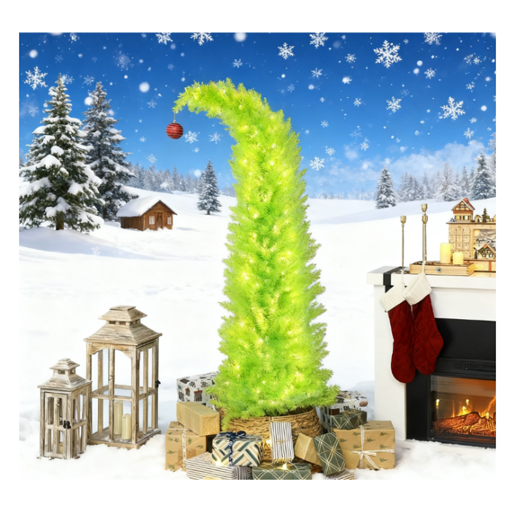 72 INCH Whimsical Christmas Tree, Pencil Xmas Tree with Red Ball, Metal ...
