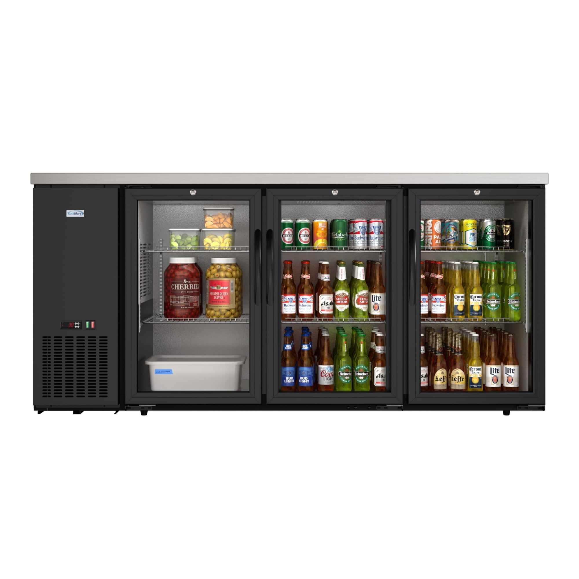 72 In. Commercial Back Bar Cooler in Black With Side Condenser and LED ...
