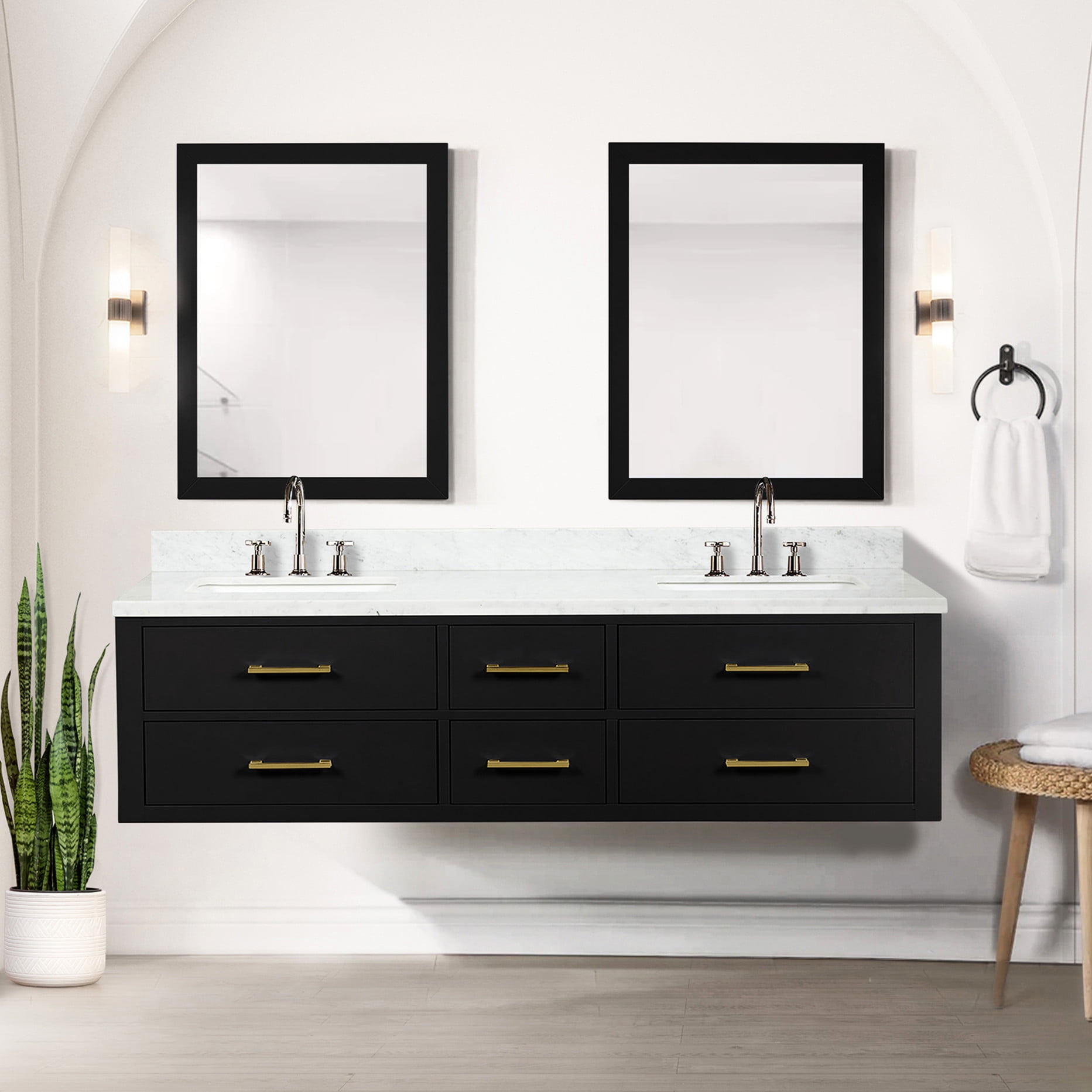 72 In. Double Bath Vanity, Black - Under Sink Storage Trunk, Four, Soft ...