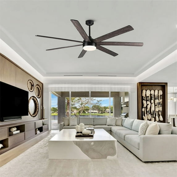 72 In Large LED Ceiling Fan 7 Double-Wooden Sided Blades w/Light ...