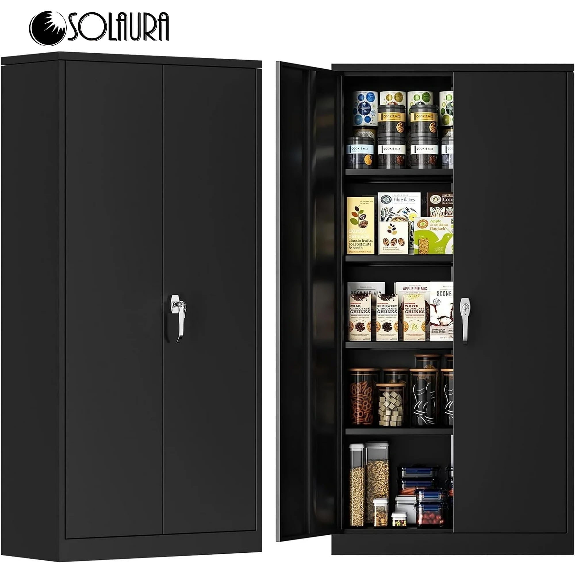 72-Inch Metal Storage Cabinet with Lock, Adjustable Shelves for Garage ...