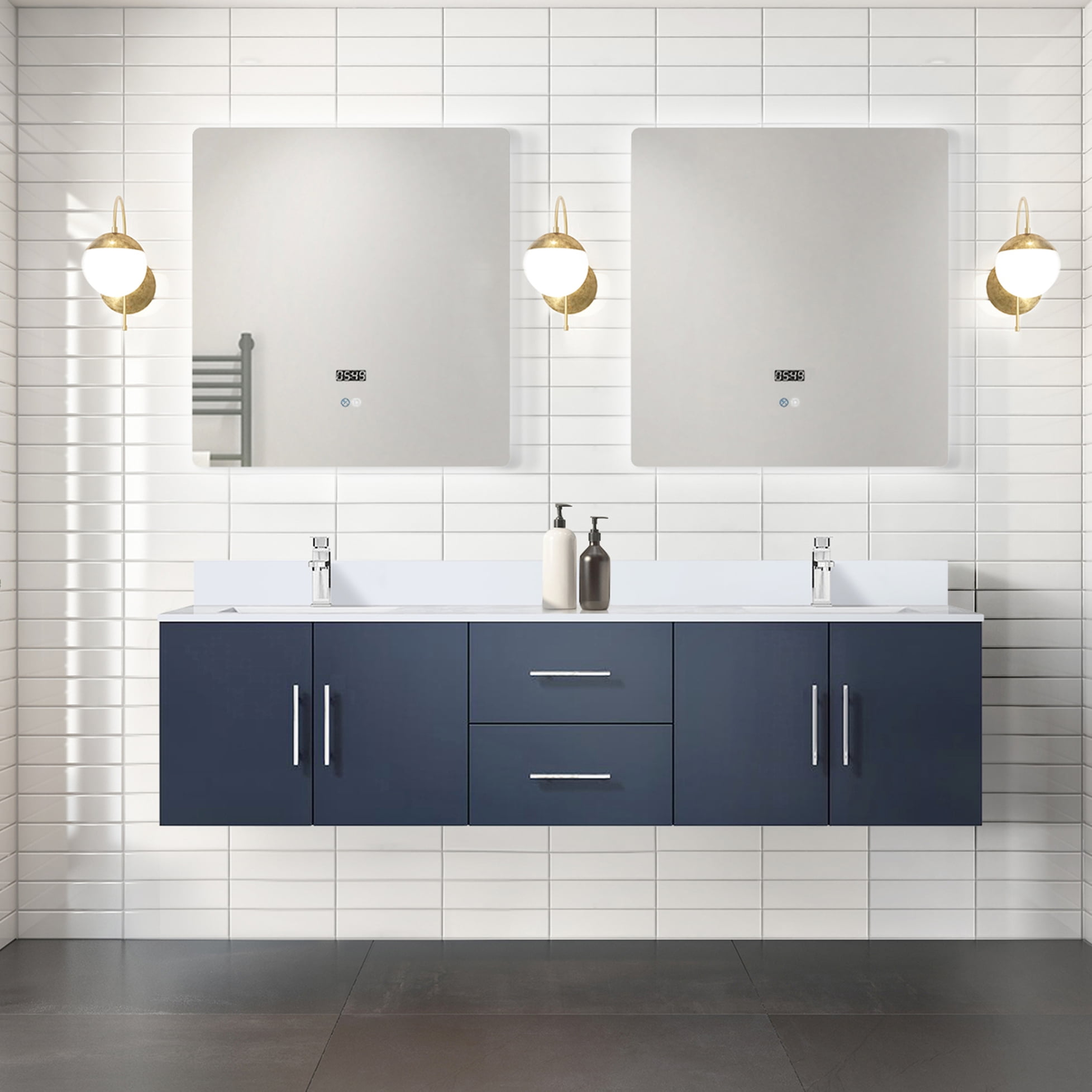 72 In. W X 22 D Navy Blue Bathroom Vanity With White Quartz Countertop ...