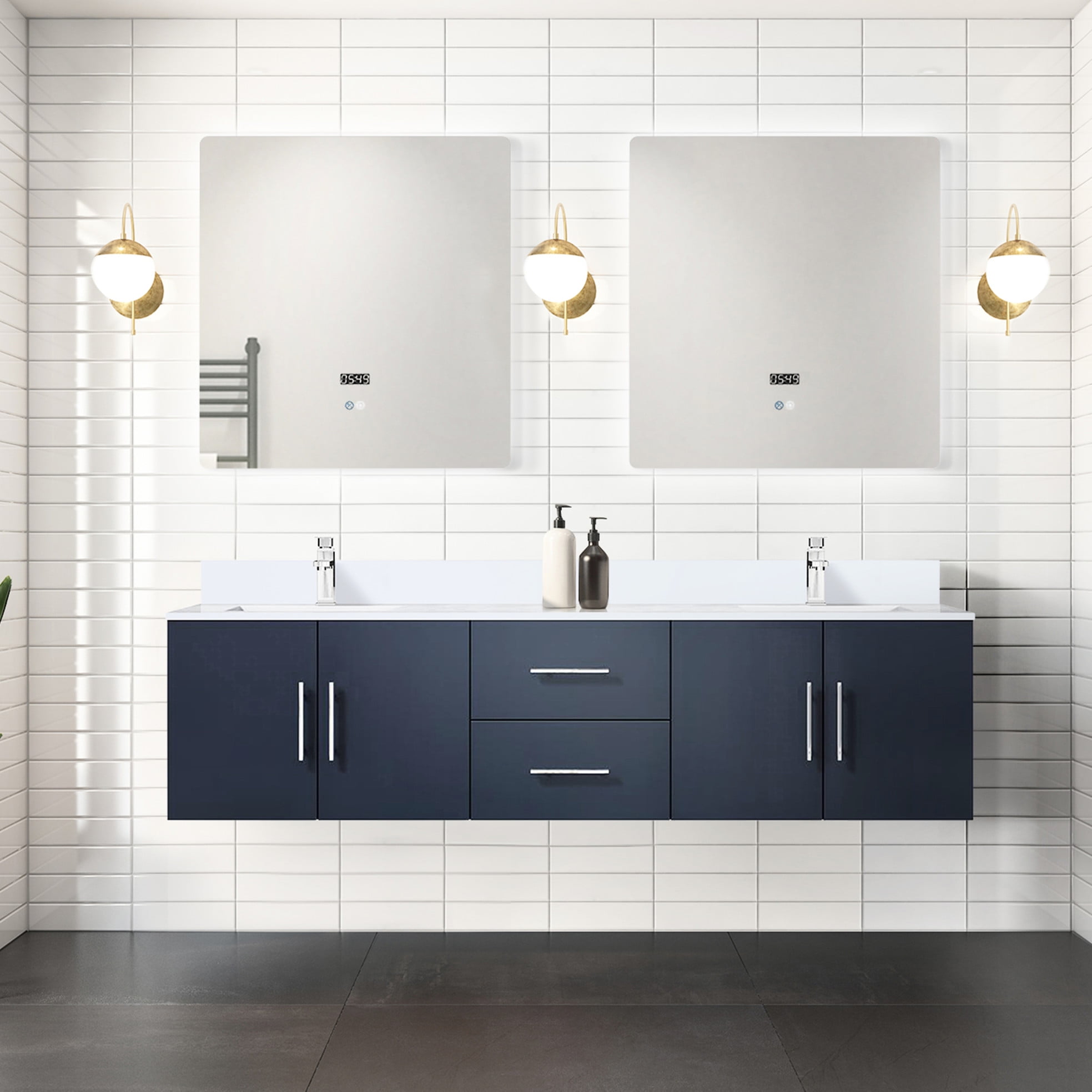 72 In. W X 22 D Navy Blue Vanity With Marble Top And Faucet - Stain ...