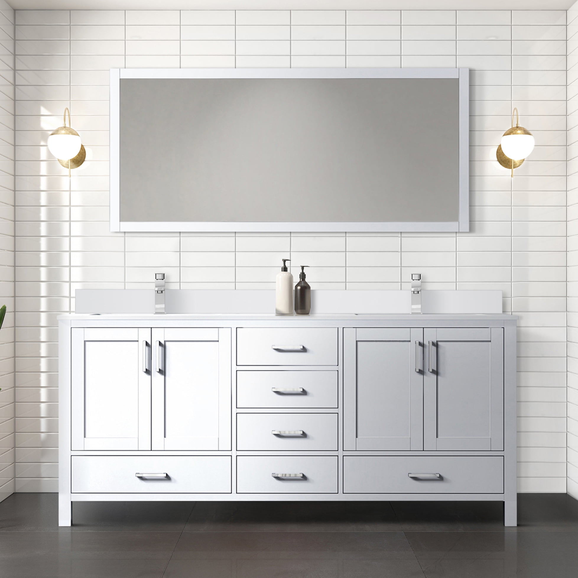 72 In. W X 22 D White Double Bath Vanity With Quartz Top - Solid Wood ...